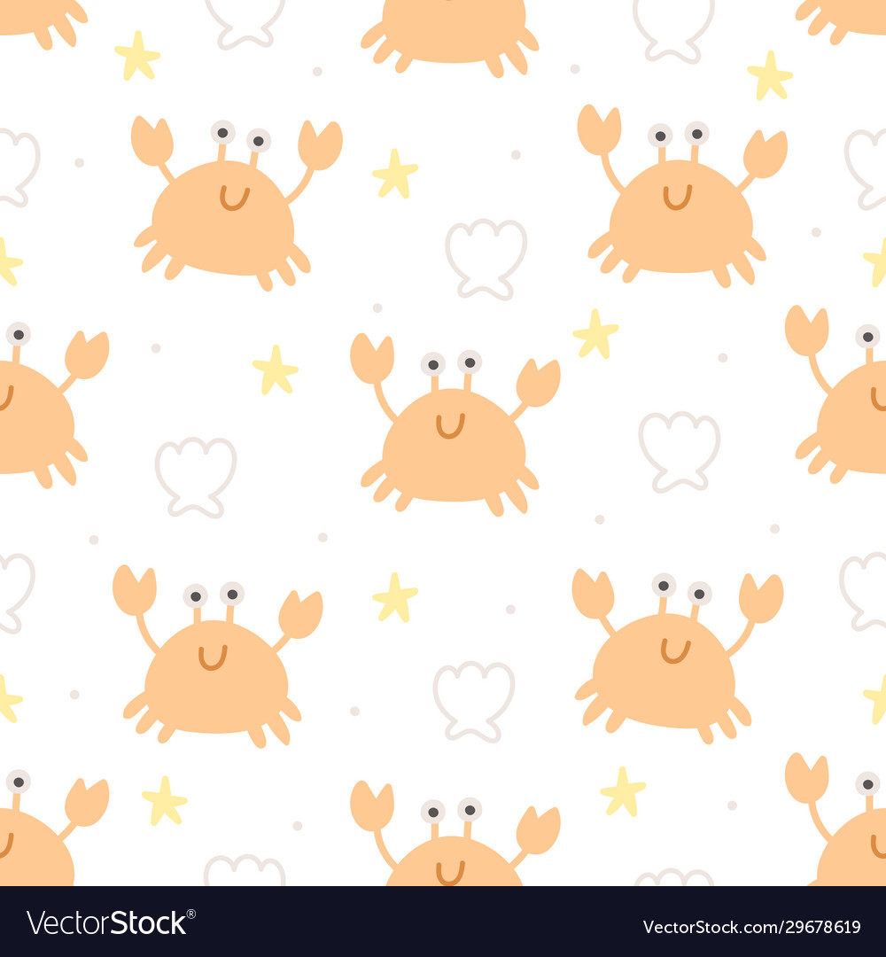 Crab and shell seamless pattern background Vector Image