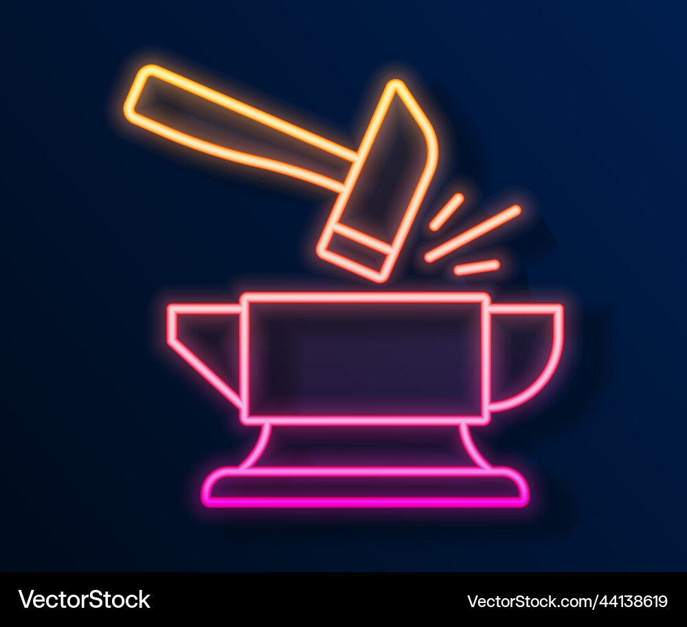 Glowing neon line blacksmith anvil tool and hammer