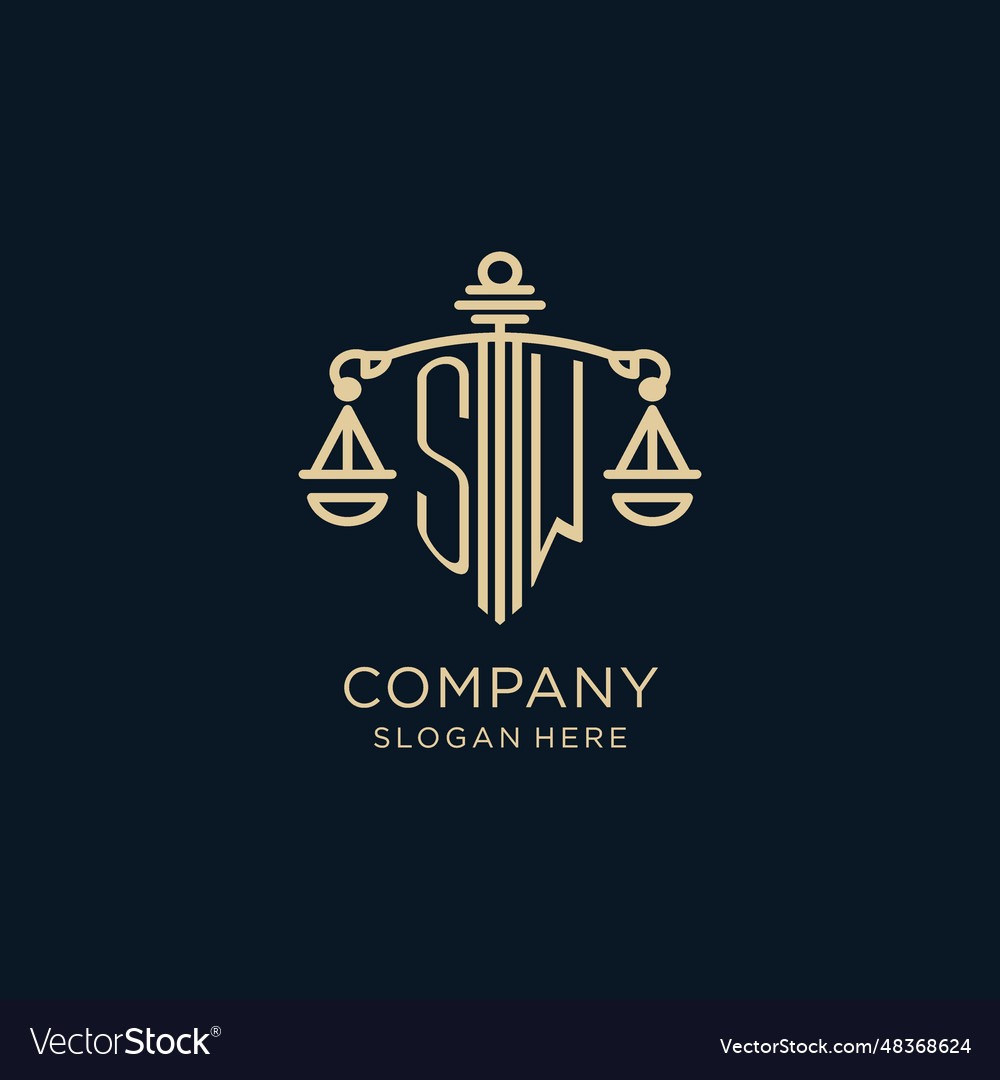 Initial sw logo with shield and scales of justice Vector Image Initial sw logo with shield and scales of justice Vector Image
