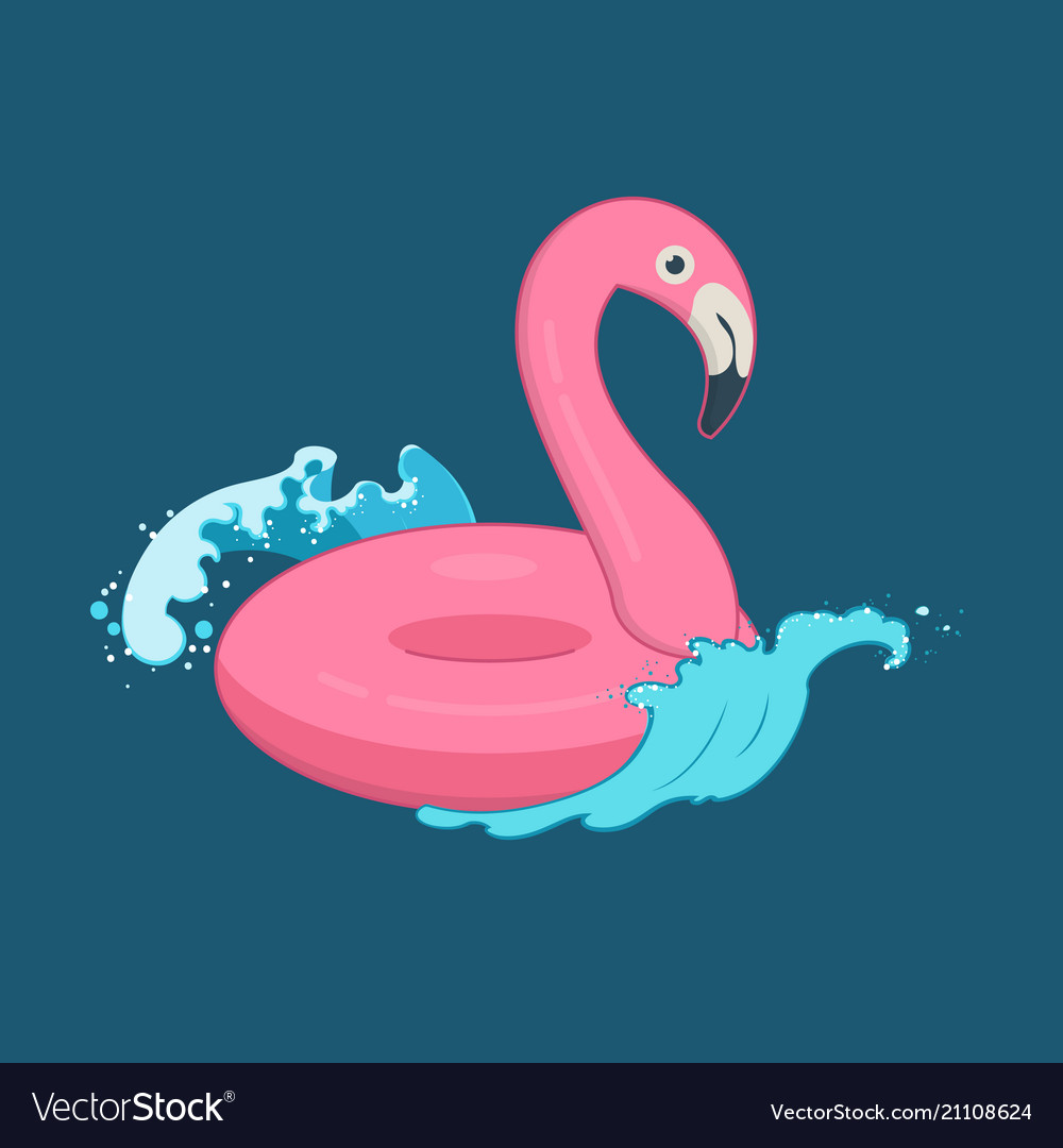 Pink Flamingo Inflatable Pool Float On Waves Vector Image