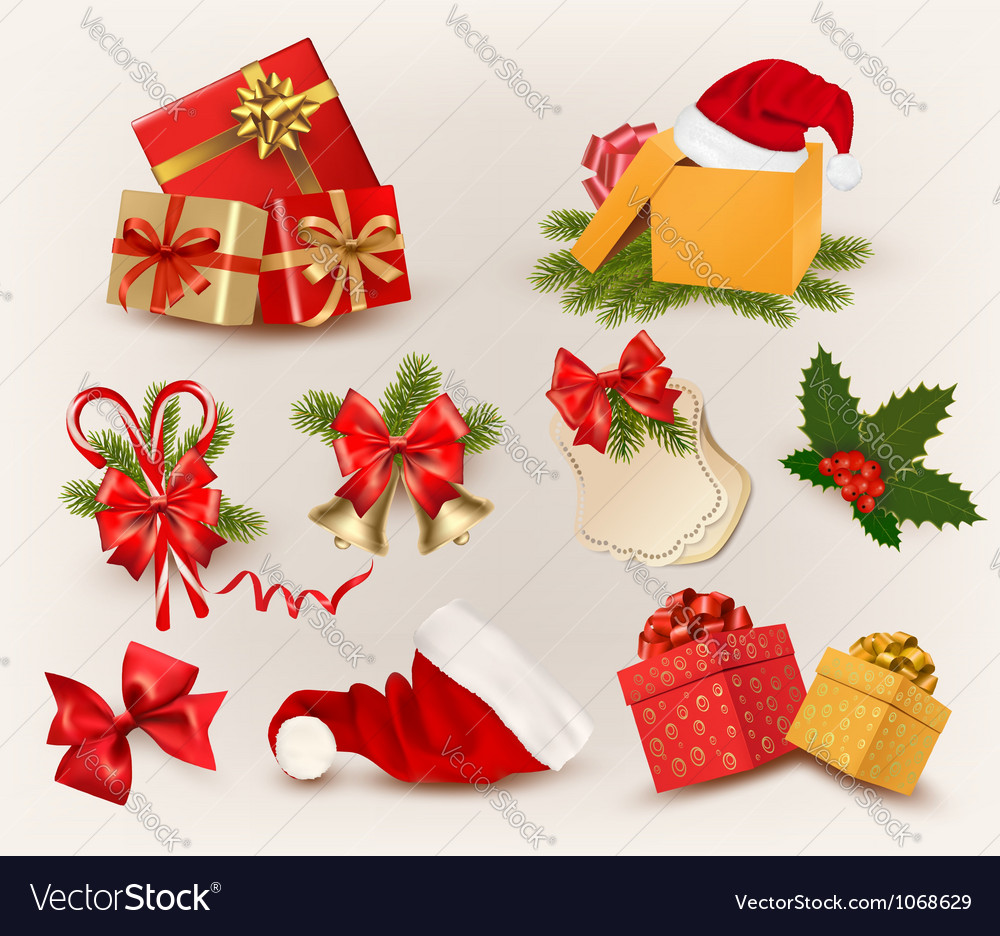 Big set christmas icons and objects Royalty Free Vector