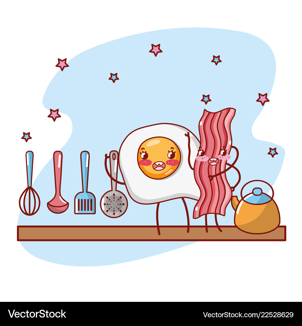 Kitchen shelf cartoon kawaii Royalty Free Vector Image