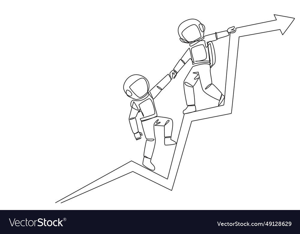 Single continuous line drawing astronaut pulls Vector Image Single continuous line drawing astronaut pulls Vector Image