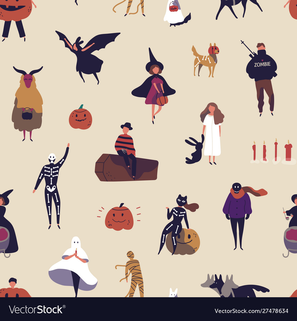Horror characters flat seamless pattern Royalty Free Vector