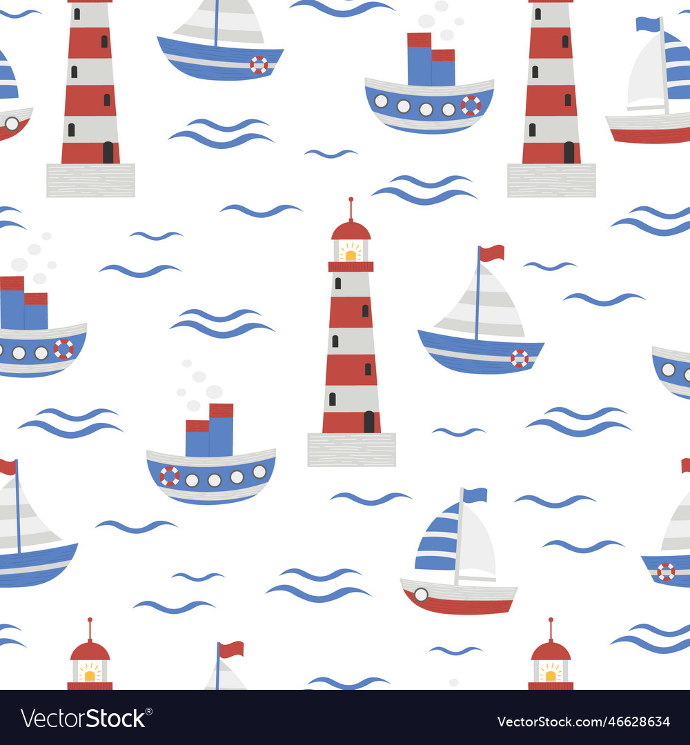 Seamless pattern with cute nautical elements Vector Image