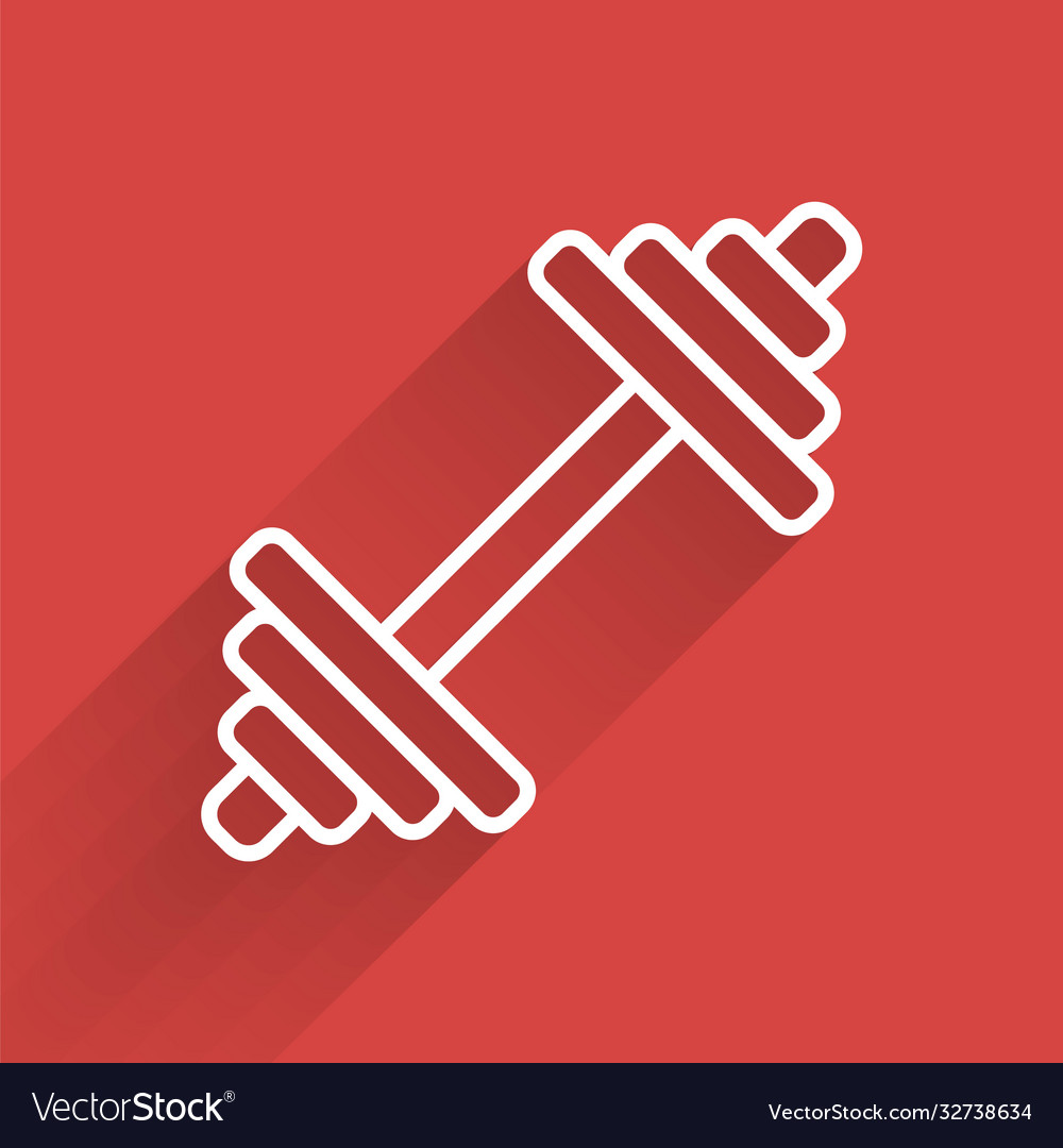 White line dumbbell icon isolated with long shadow