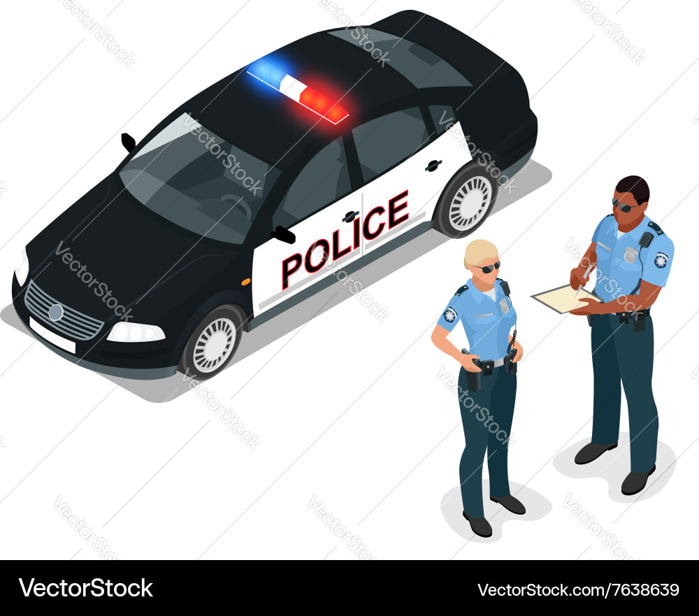 Flat 3d isometric police car and Royalty Free Vector Image
