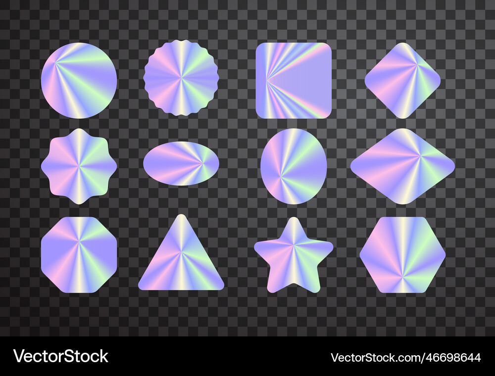 Bright hologram stickers on transparent backdrop Vector Image