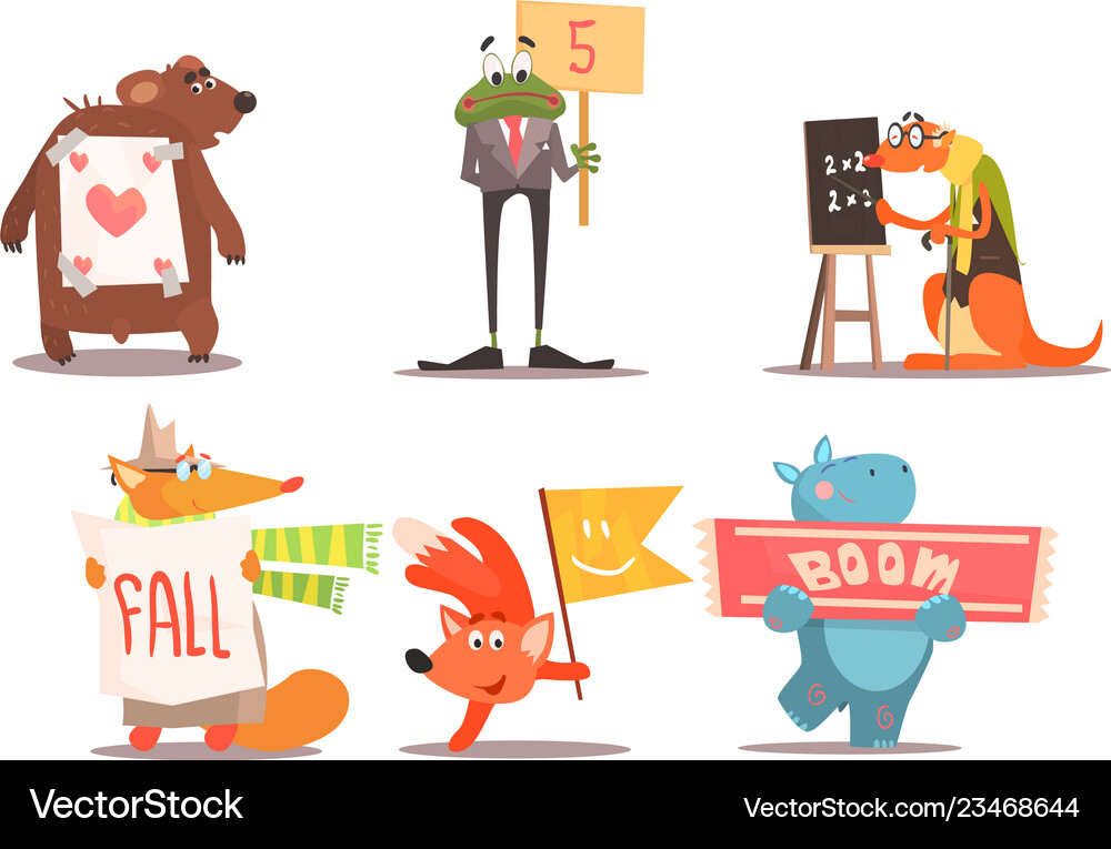 Cute humanized animals set funny animals Vector Image