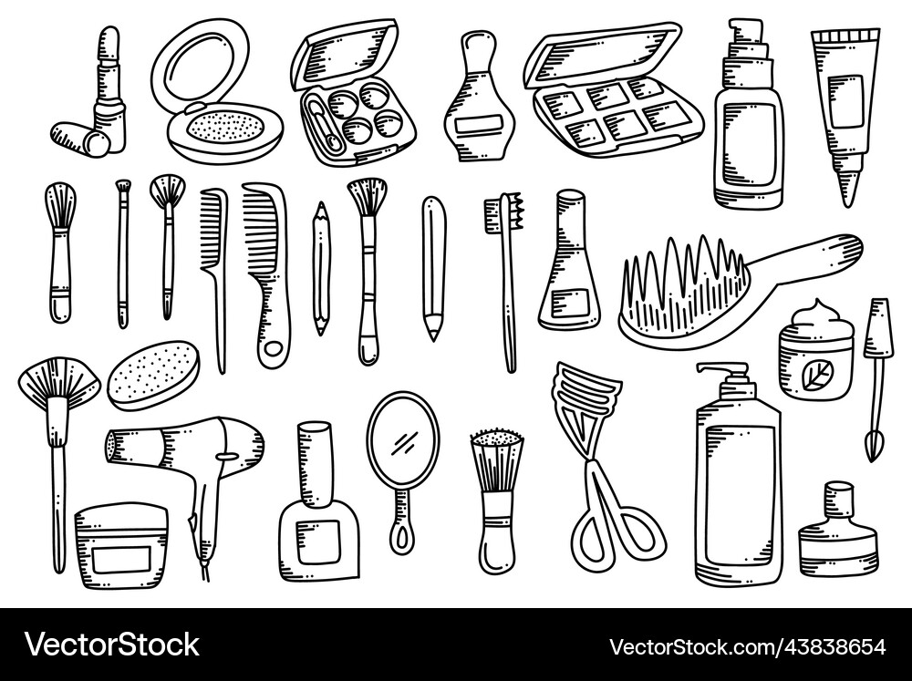Beauty makeup outline doodle set Royalty Free Vector Image