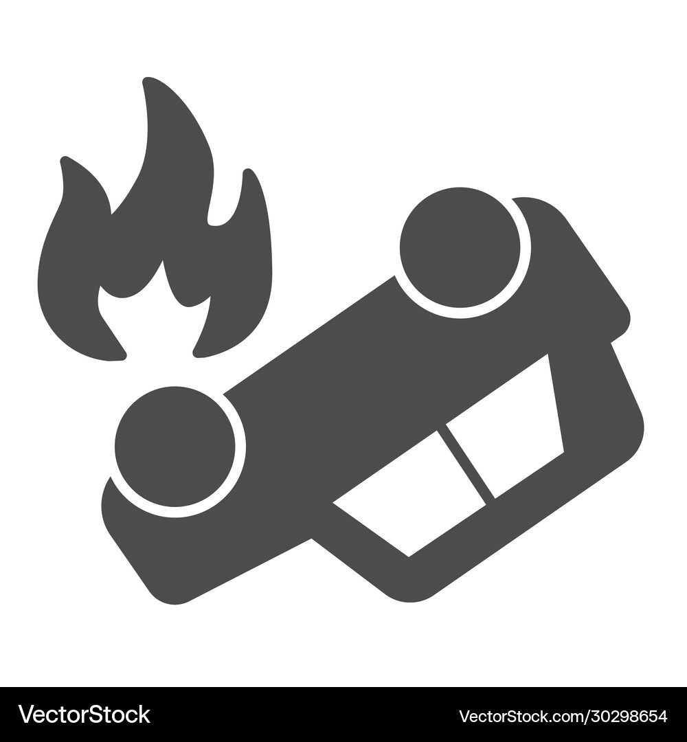Burning car solid icon overturned automobile Vector Image