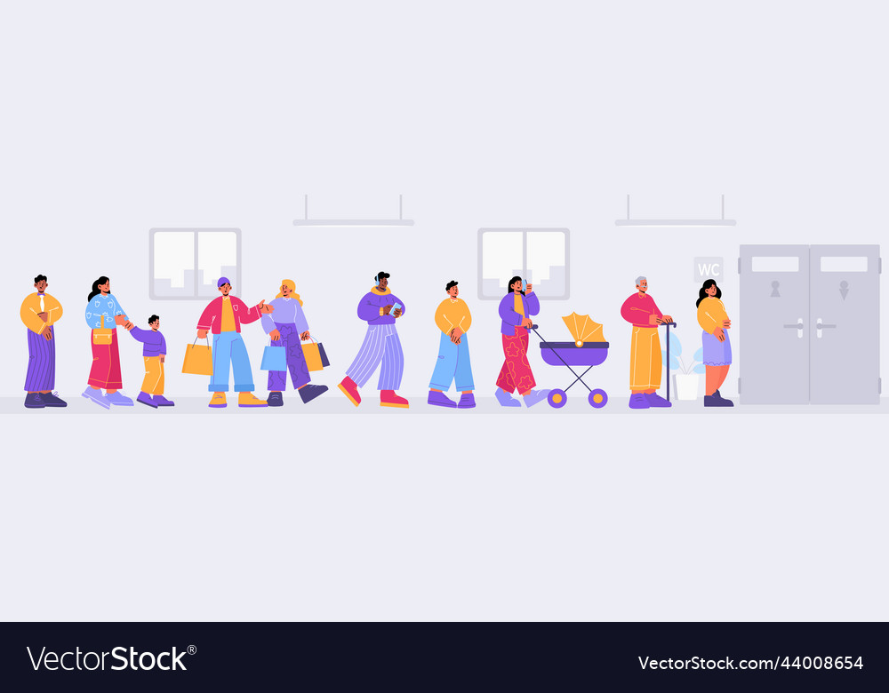 People standing in queue to public toilet flat Vector Image