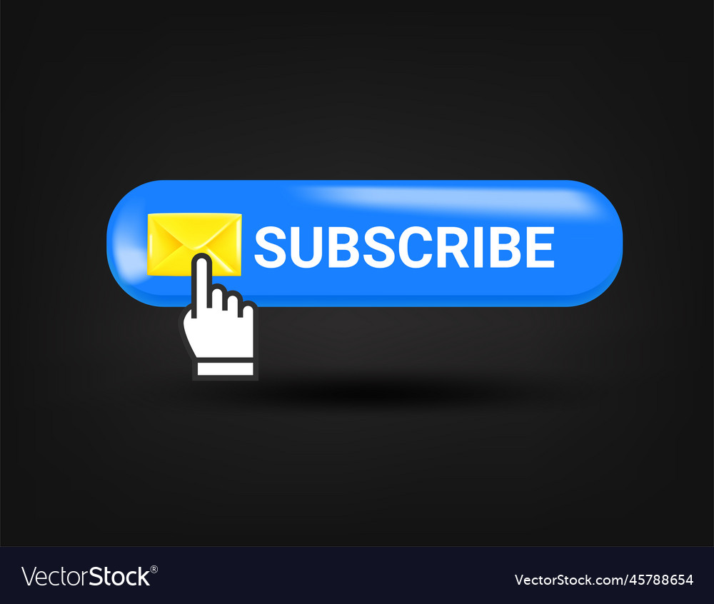 Subscribe button with hand pointer 3d Royalty Free Vector