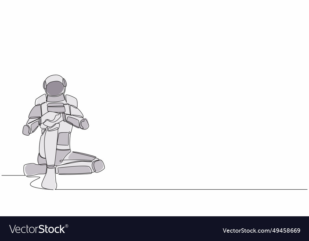 Single one line drawing sad astronaut sitting Vector Image Single one line drawing sad astronaut sitting Vector Image