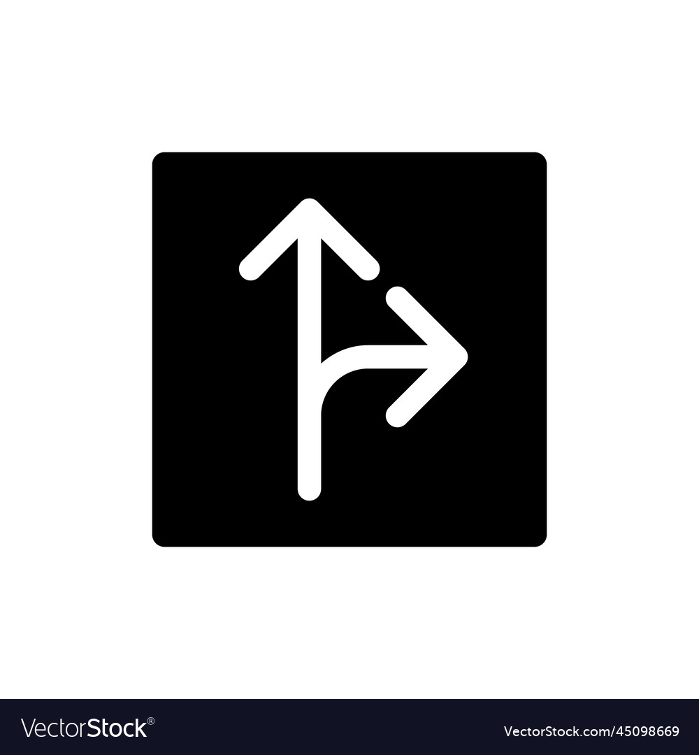 Straight and turn right traffic sign black glyph Vector Image Straight and turn right traffic sign black glyph Vector Image