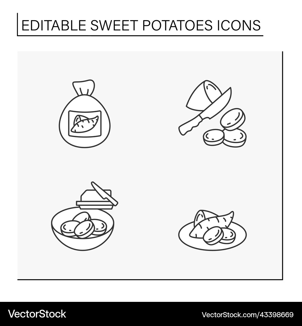 Sweet potato line icons set Royalty Free Vector Image