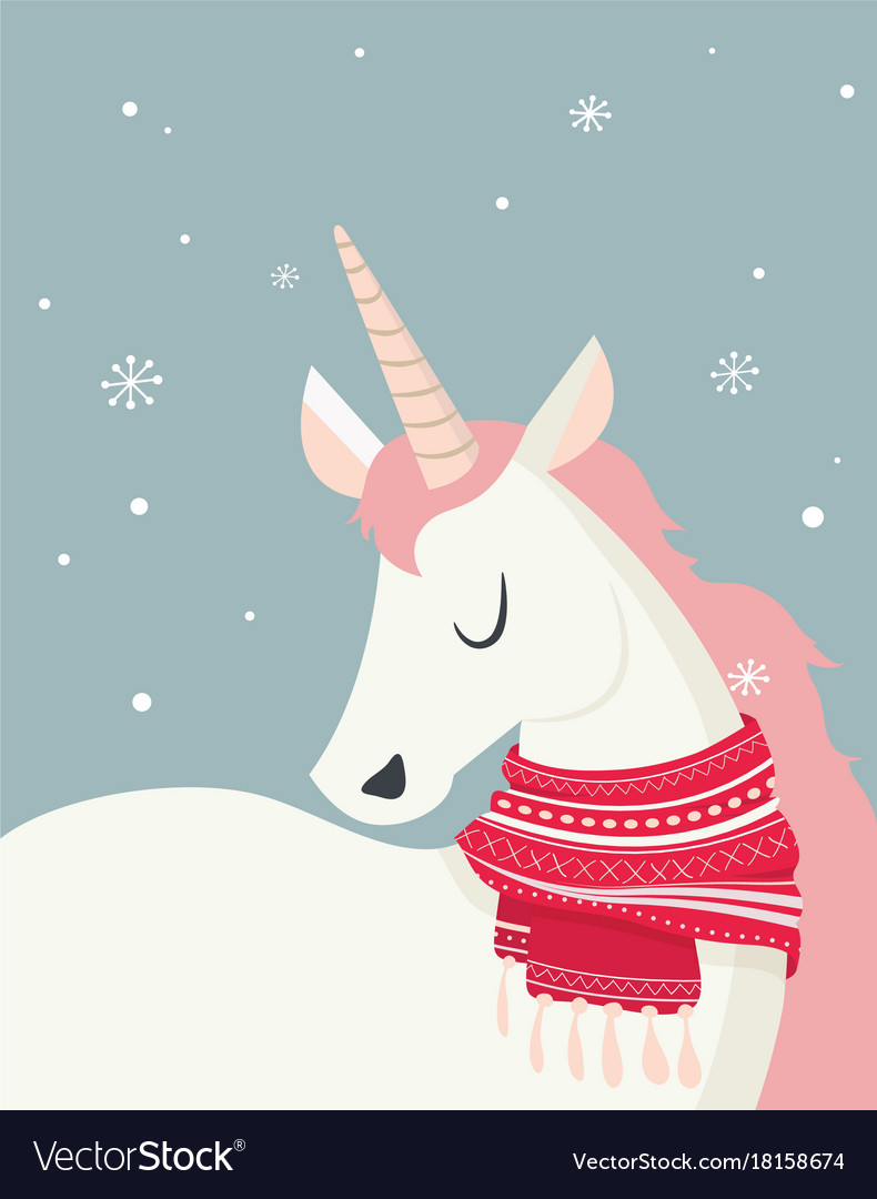 Magical unicorn at winter scine merry christmas Vector Image