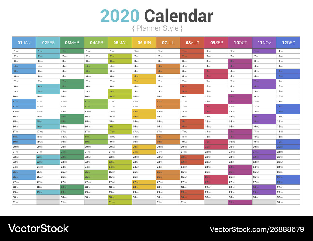 Calendar 2020 planner full color vertical design Vector Image