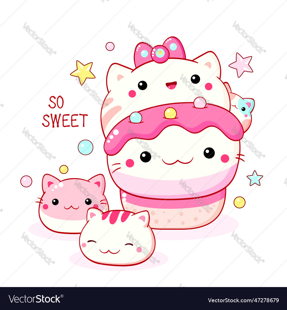 Cute cat-shaped dessert in kawaii style cake Vector Image