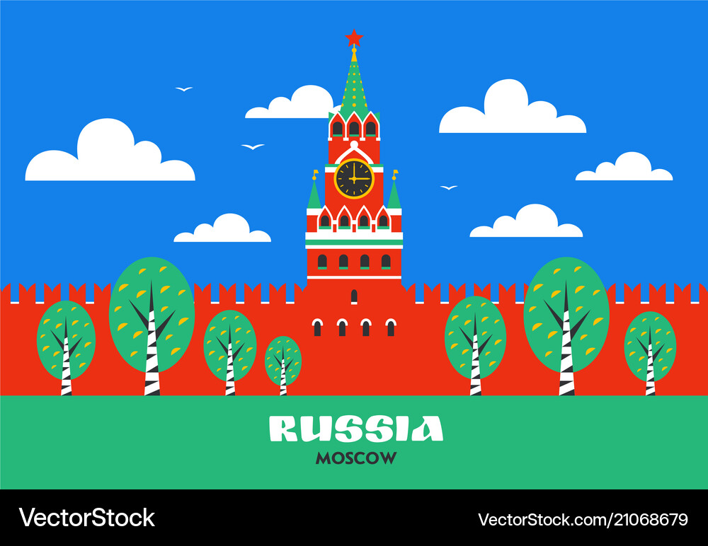 Moscow kremlin spasskaya tower kremlin on Vector Image