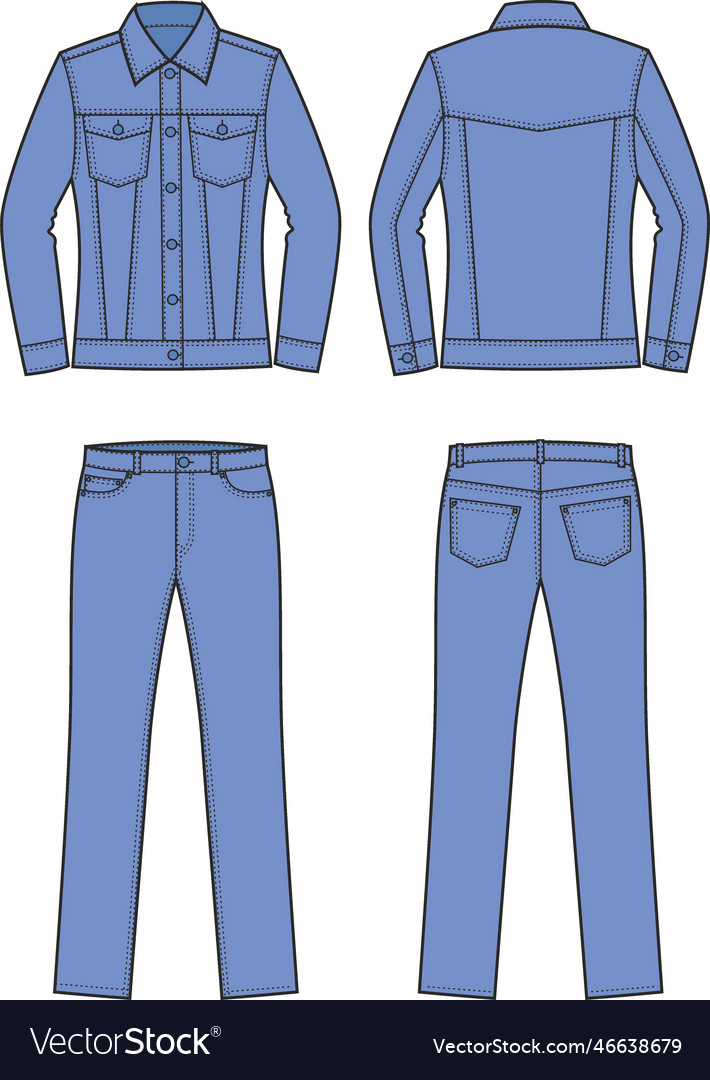 Womans jean jacket and jeans front and back Vector Image Womans jean jacket and jeans front and back Vector Image