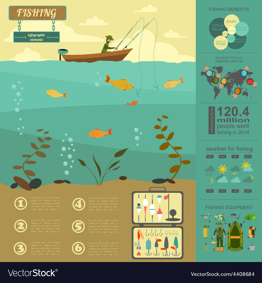 Fishing infographic elements set elements Vector Image
