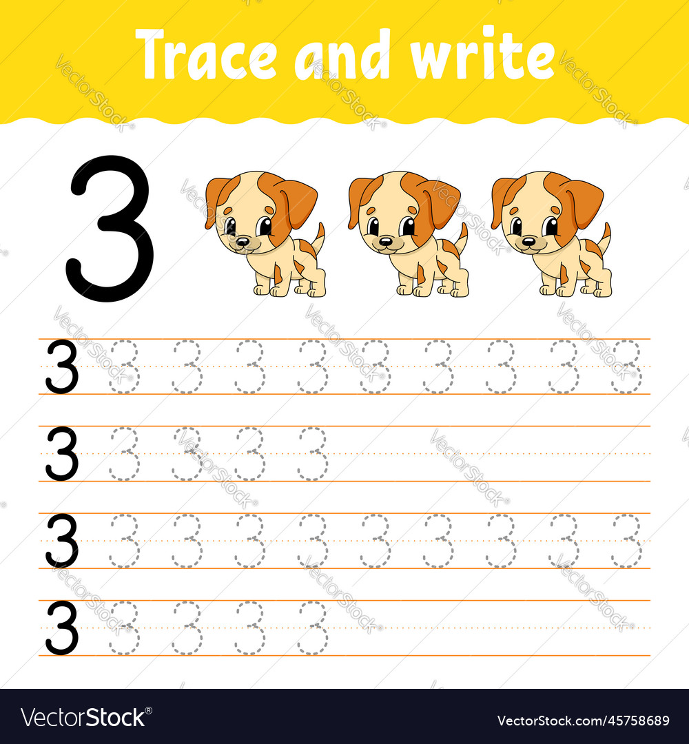 Learn numbers trace and write handwriting Vector Image