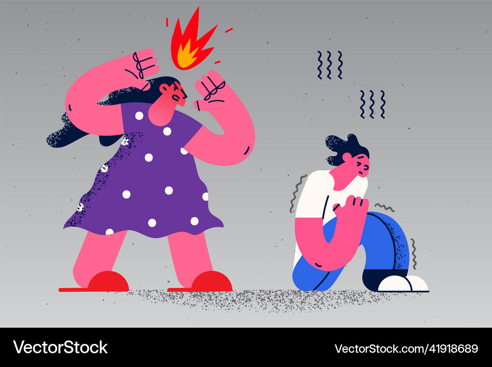 Mad mother scream at scared small child Royalty Free Vector