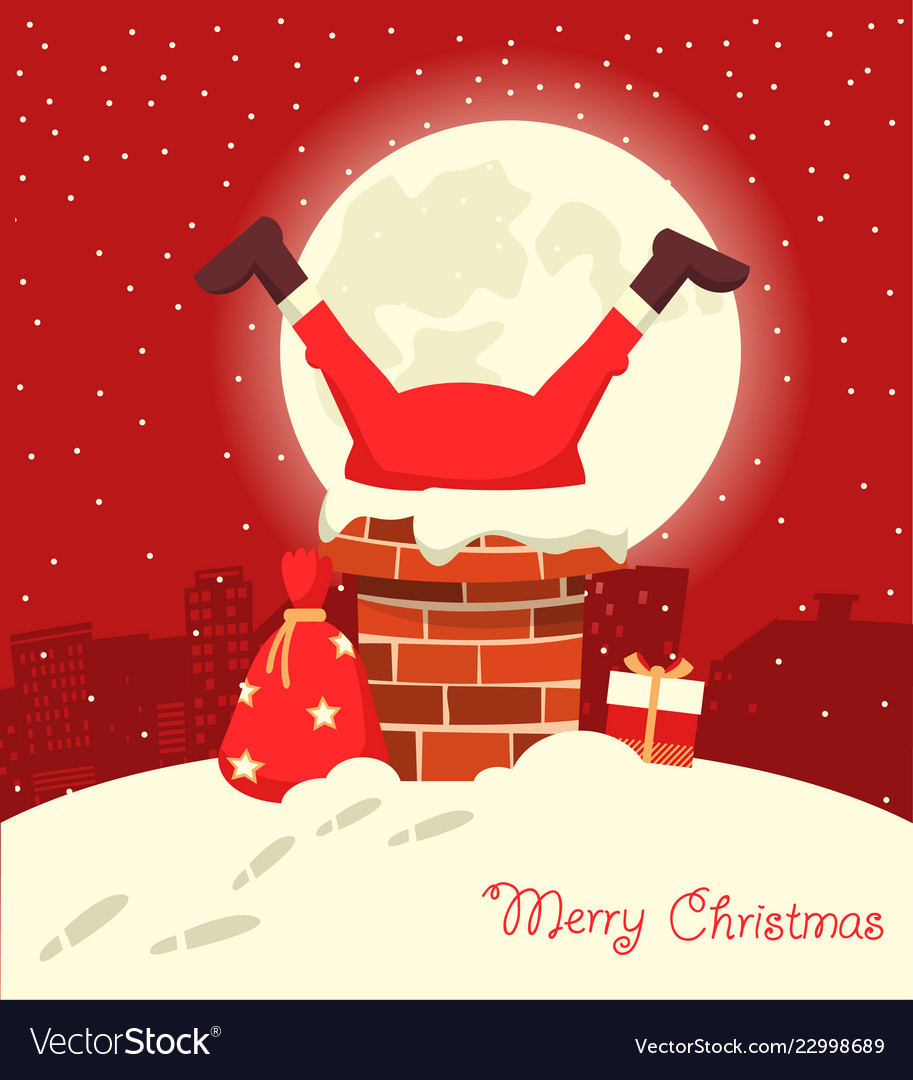 Santa claus stuck in the chimney in the christmas Vector Image