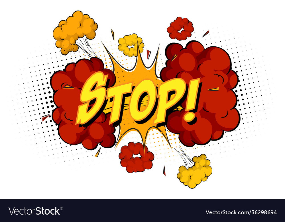 Stop text on comic cloud explosion isolated Vector Image