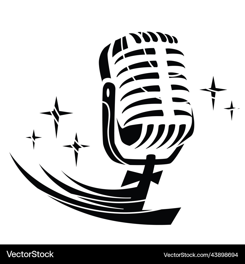 Stylized black microphone on stage logo isolated Vector Image
