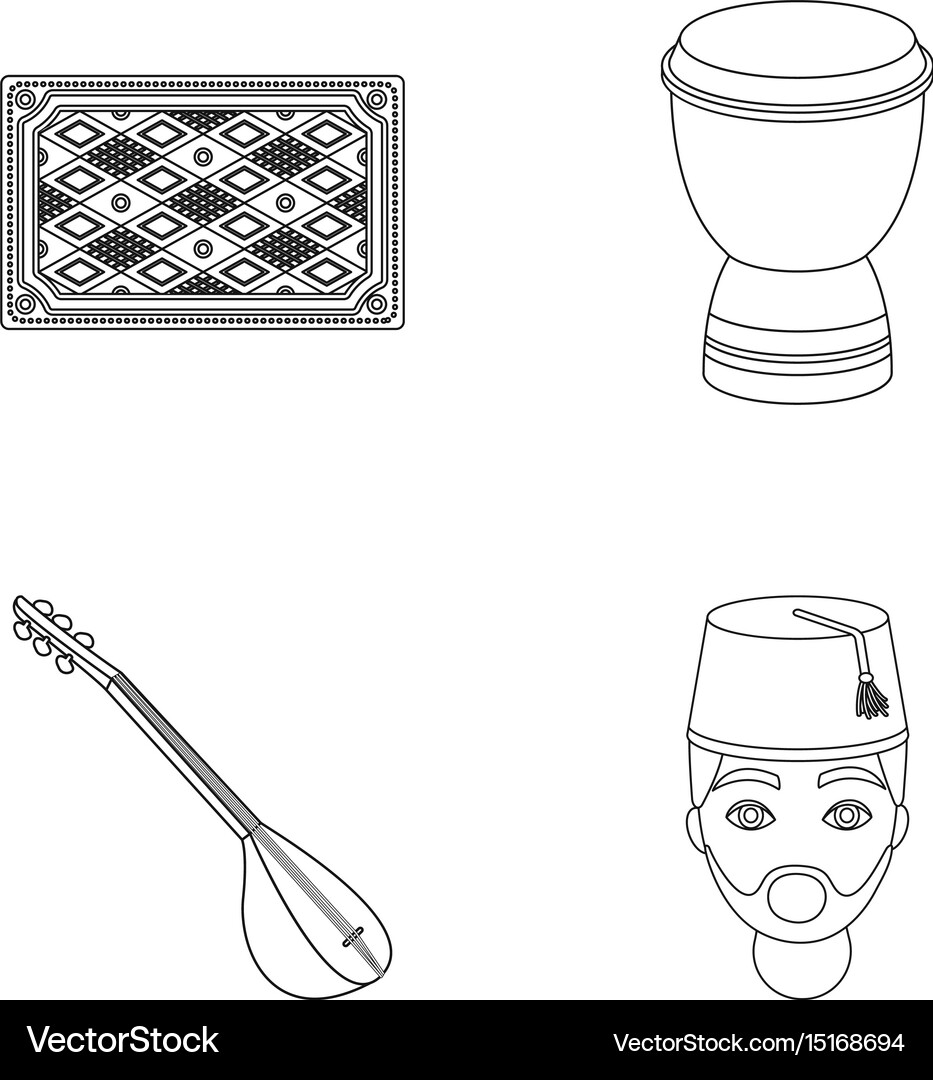 Turkish carpet saz drum menturkey set Royalty Free Vector