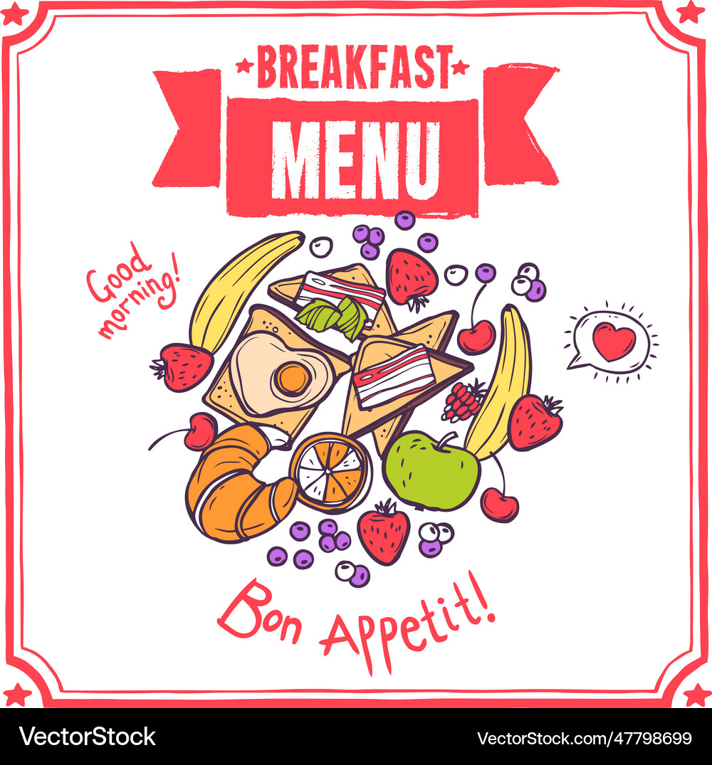 Breakfast sketch menu Royalty Free Vector Image