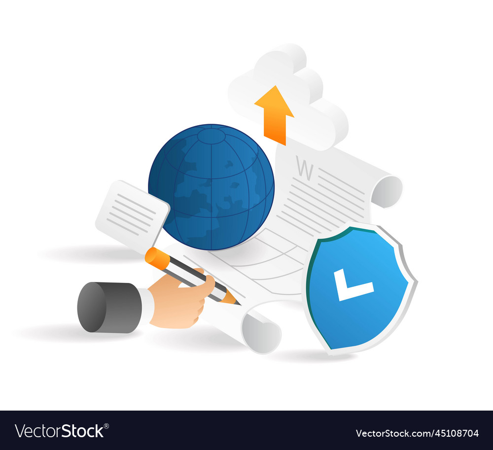 Flat isometric 3d of secure cloud transaction Vector Image