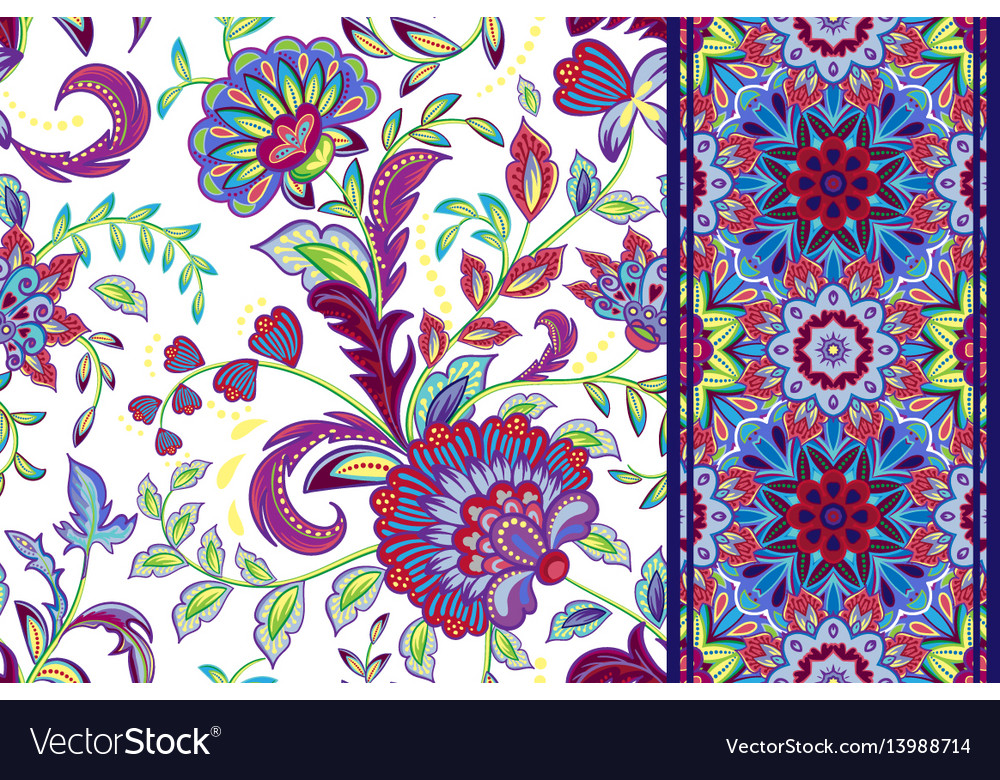 Set seamless floral pattern and border Royalty Free Vector