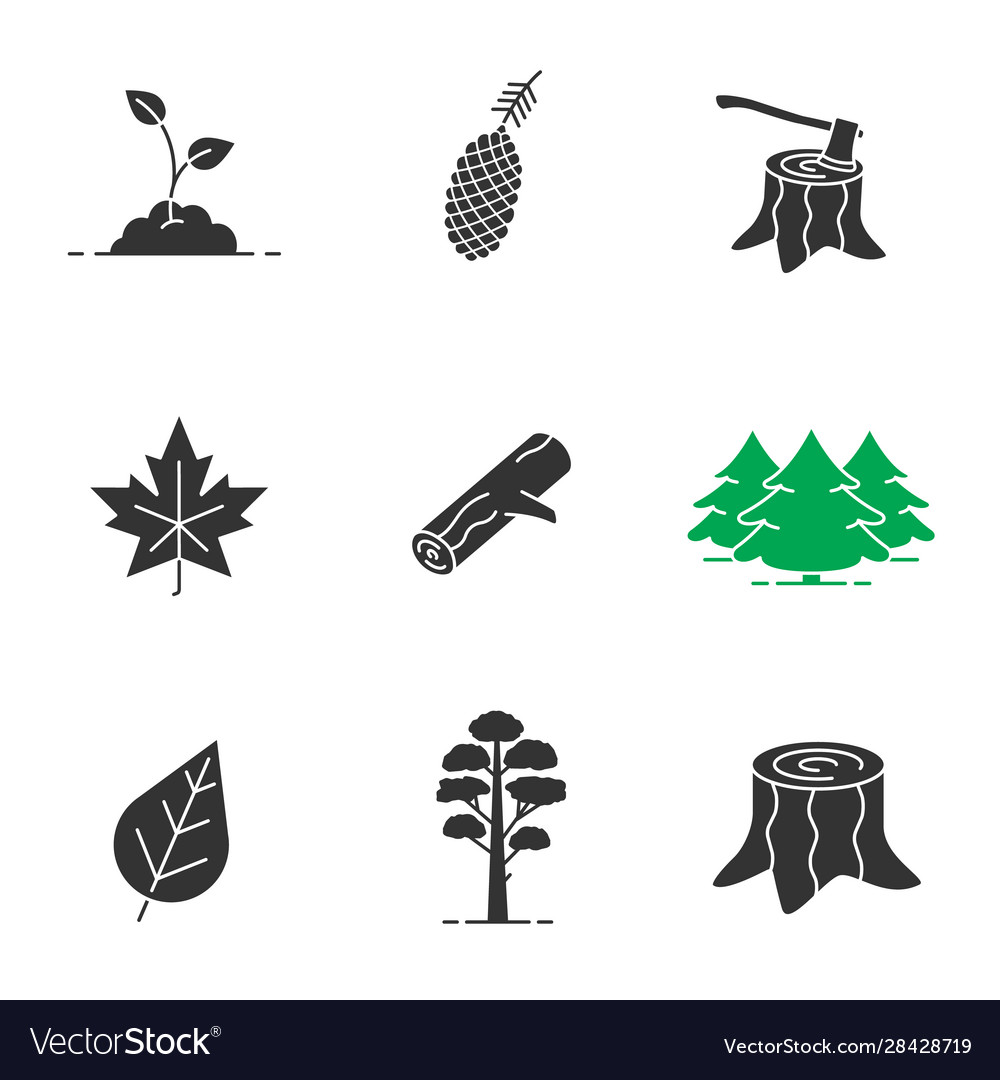 Forestry glyph icons set Royalty Free Vector Image