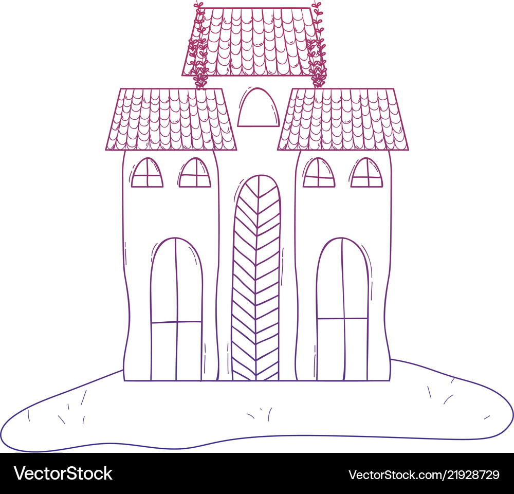 Degraded outline horror castle building Royalty Free Vector