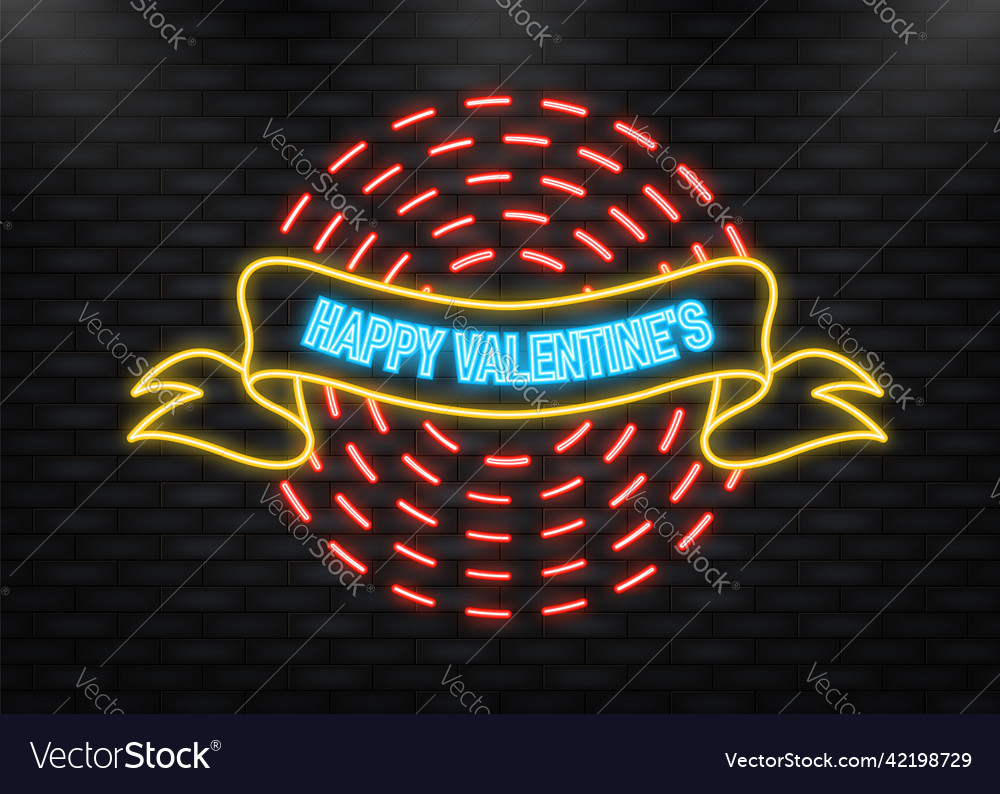 Happy valentines in neon style heart love Vector Image
