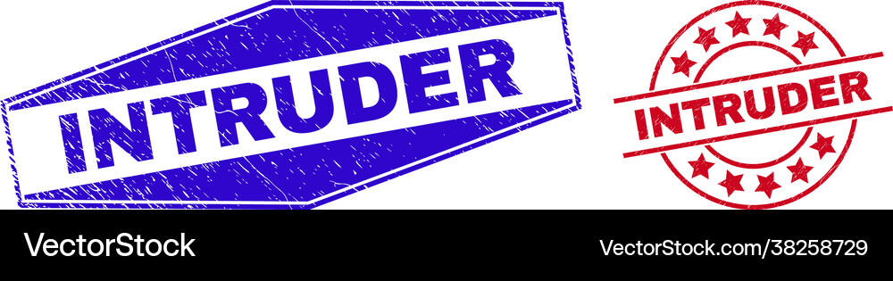 Intruder corroded stamps in round and hexagonal Vector Image