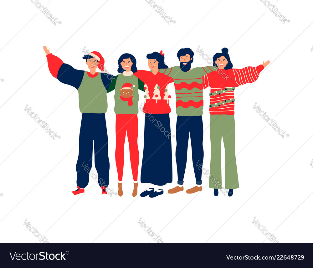 People Friend Group Hug In Christmas Season Vector Image