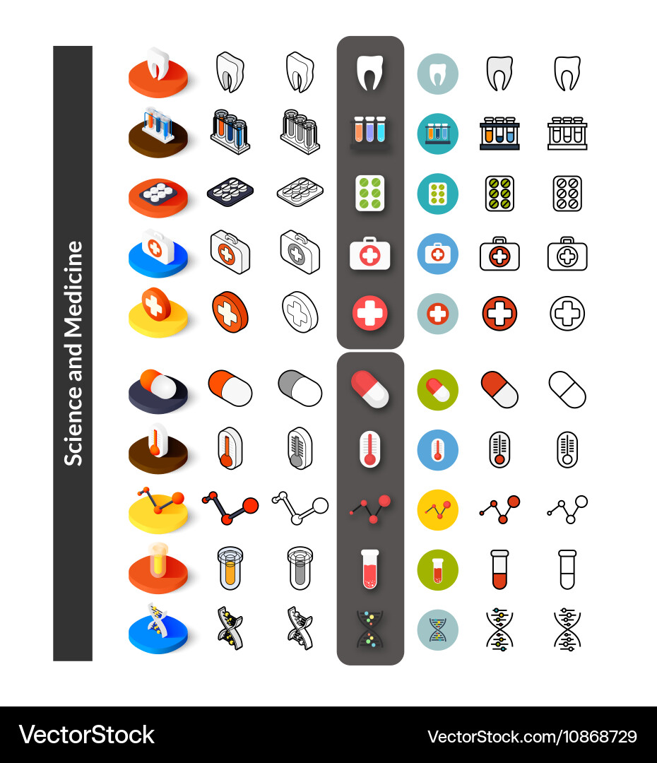 Set of icons in different style - isometric flat Vector Image