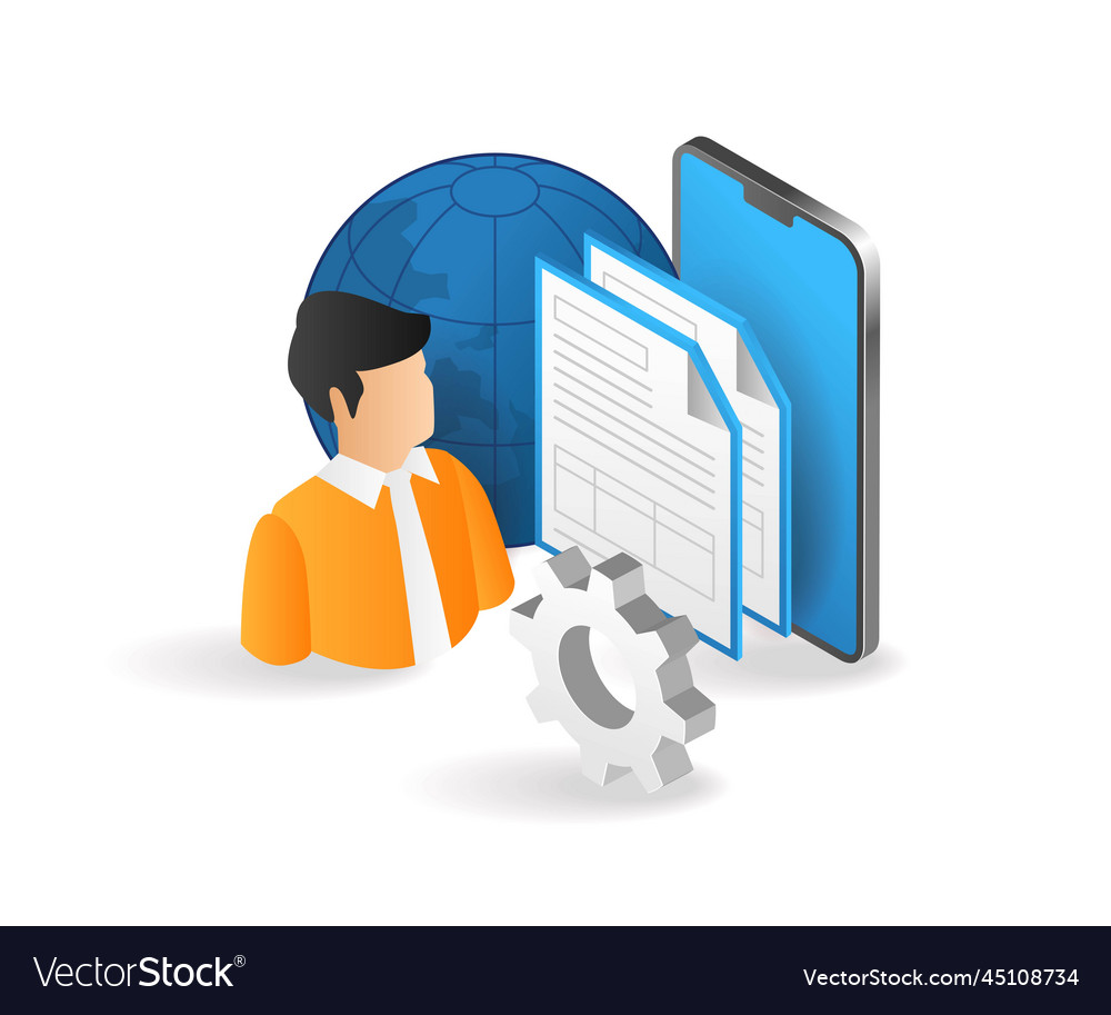 Flat isometric 3d world data smartphone process Vector Image
