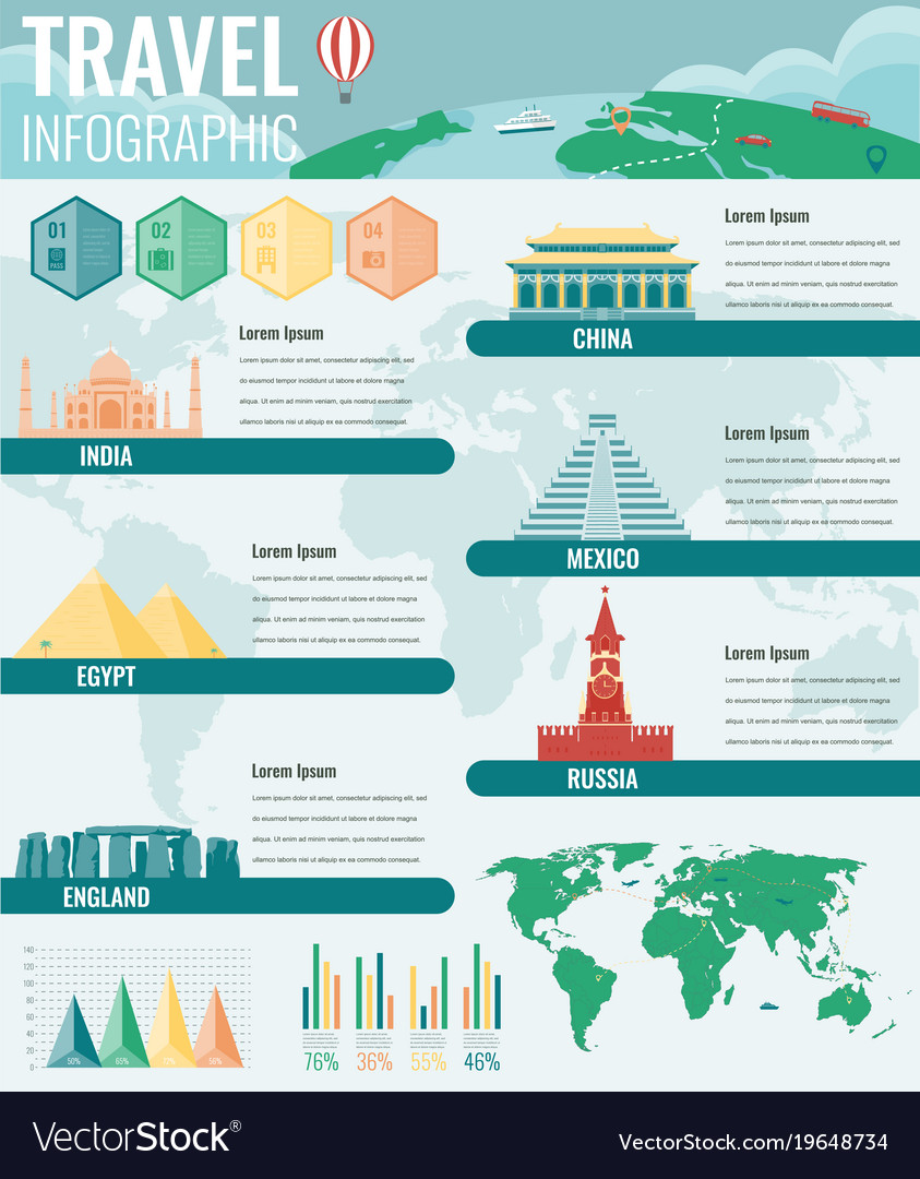 Travel and tourism infographic set with famous Vector Image Travel and tourism infographic set with famous Vector Image
