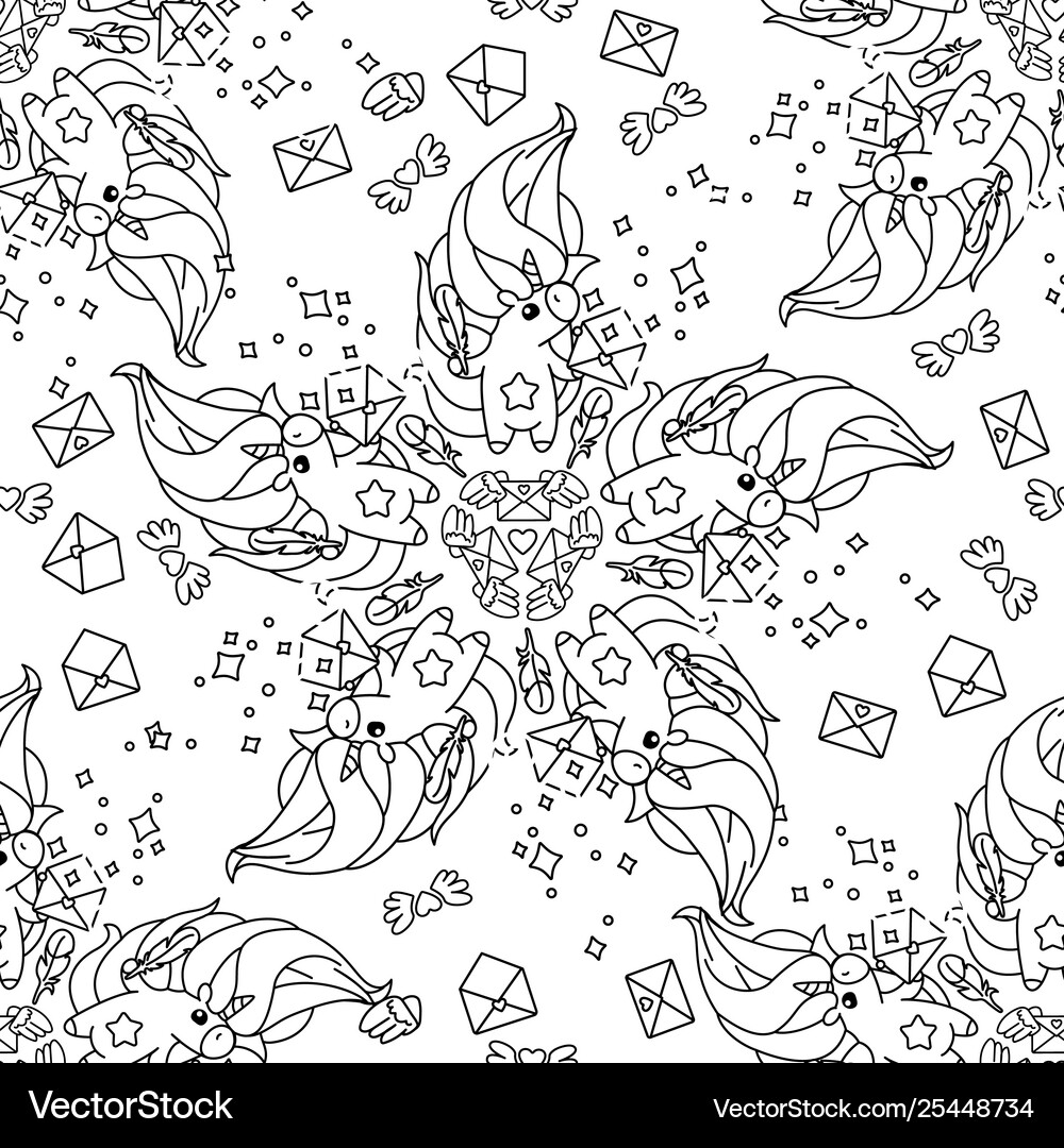 Unicorn pattern coloring page Royalty Free Vector Image
