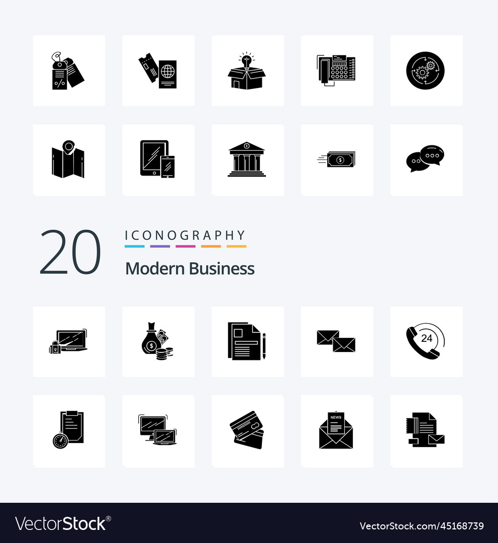 20 modern business solid glyph icon pack like Vector Image