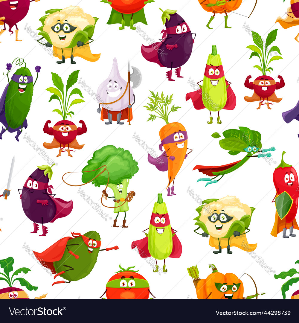 Cartoon vegetables superhero seamless pattern Vector Image Cartoon vegetables superhero seamless pattern Vector Image