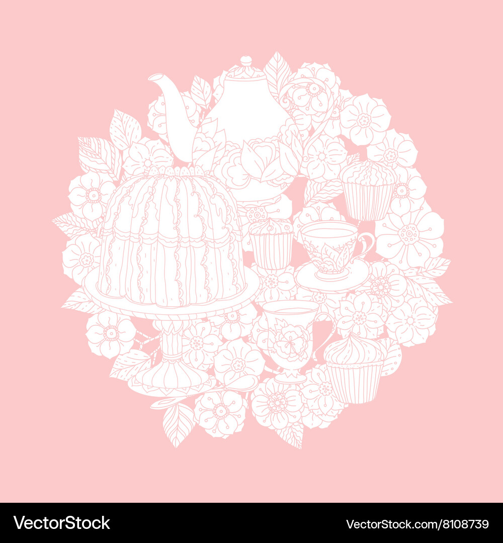 Pastel floral tea time Royalty Free Vector Image