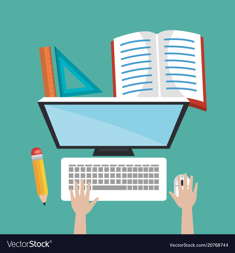 Desktop computer with easy learning icons Vector Image