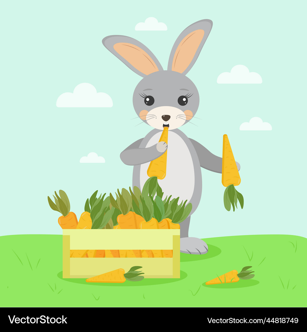 Rabbit eats delicious juicy ripe carrot harvest Vector Image