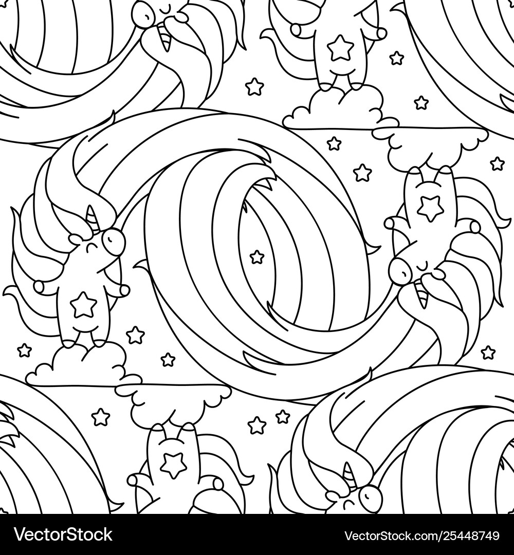 Unicorn pattern coloring page Royalty Free Vector Image